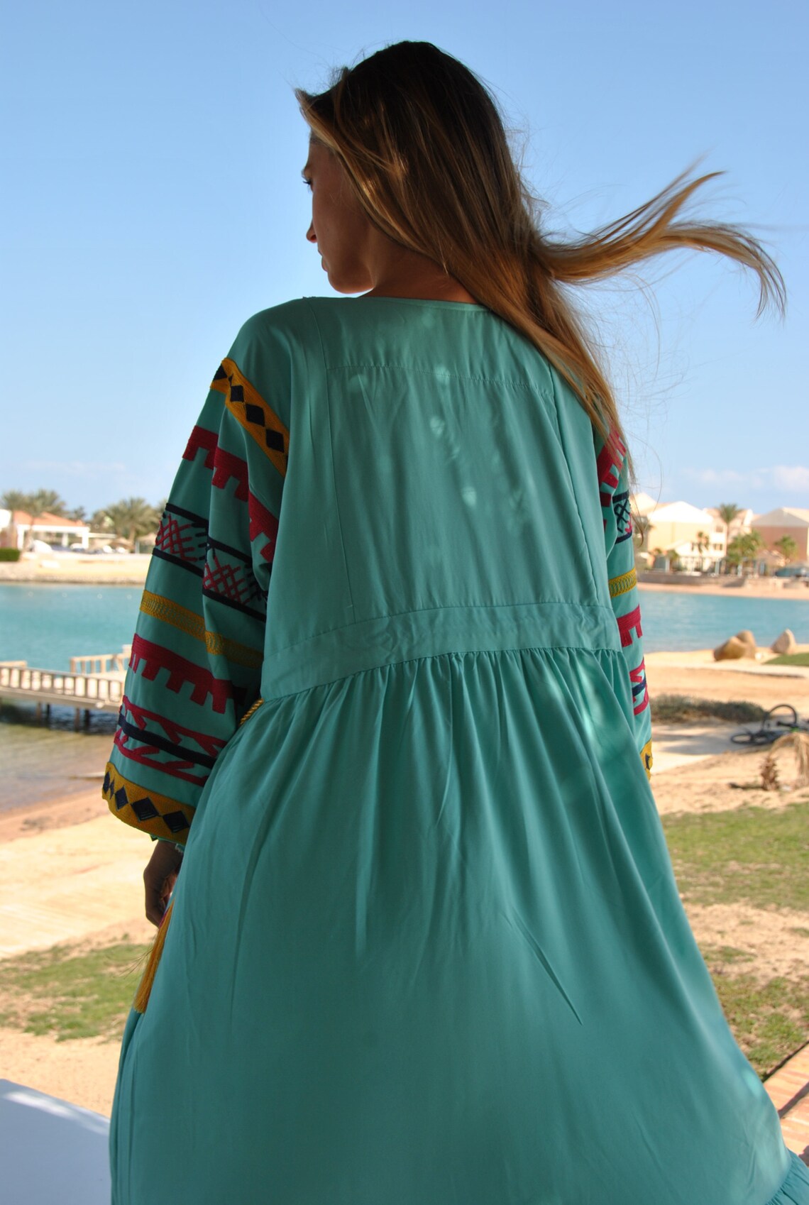 Colorful Turquoise Embroidered Kaftan Flared Sleeve Caftans - Etsy
