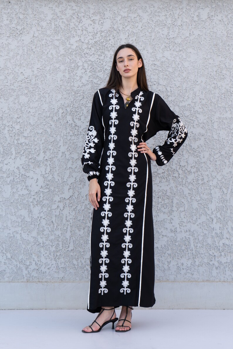 Beautiful Black Embroidered Kaftan Maxi Dress, Kaftan Maxi, Cotton ...