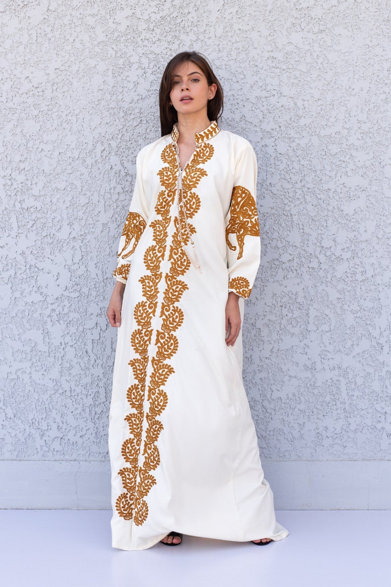 Beautiful White Cotton Caftan for Women Embroidered Long - Etsy