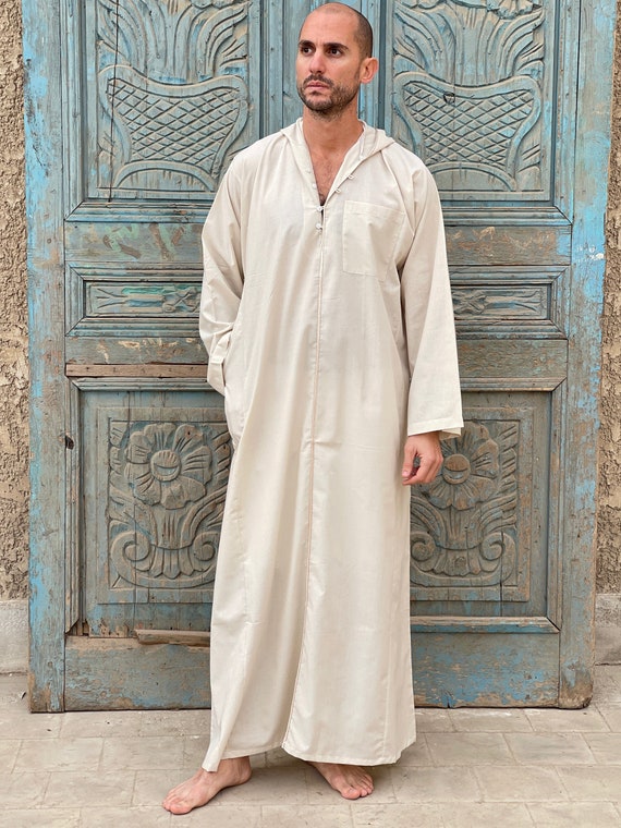 Off White Hooded Men's Kaftan Egyptian Cotton Caftan - Etsy