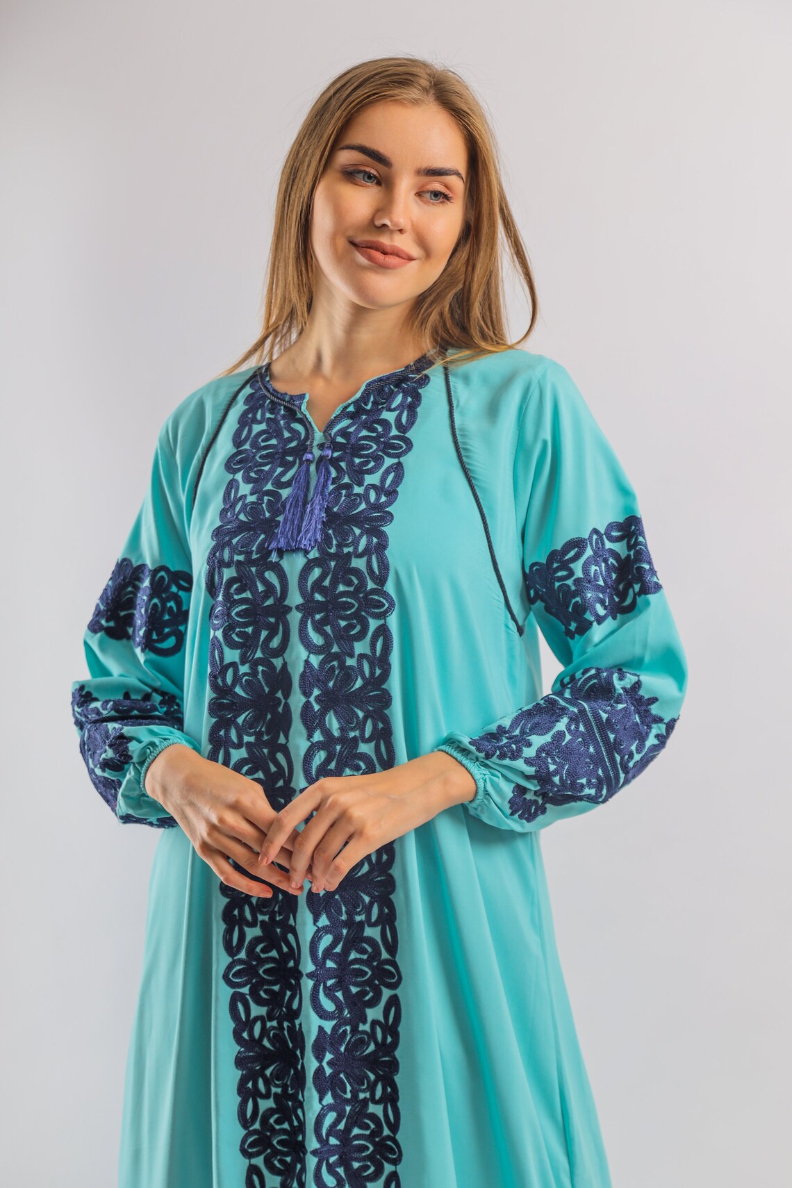 Royal White Embroidered Cotton Caftan Dress Caftans For Etsy