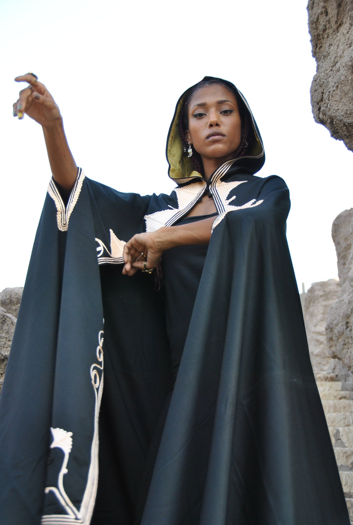 Moroccan Embroidered Hooded Wool Cape Bohemian Hooded Cloak - Etsy