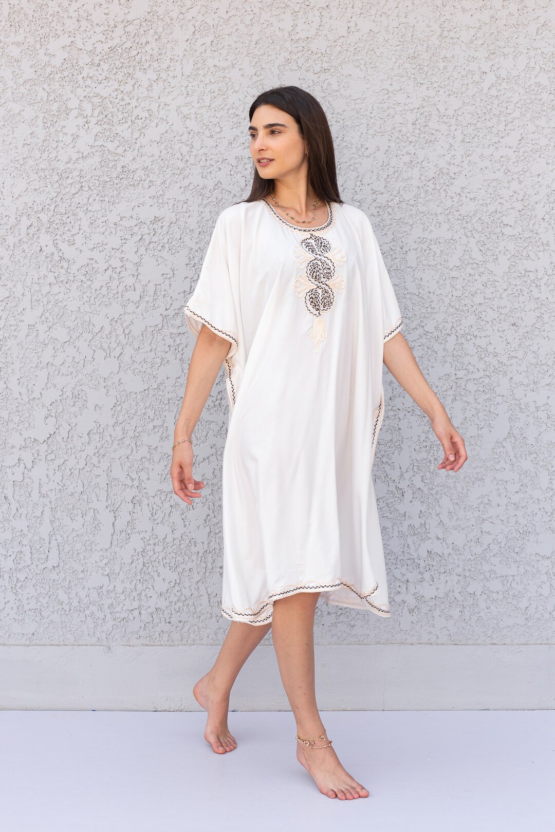 Elegant White Embroidered Tunic Dress, Classy Boho Moroccan Tunic Dress ...