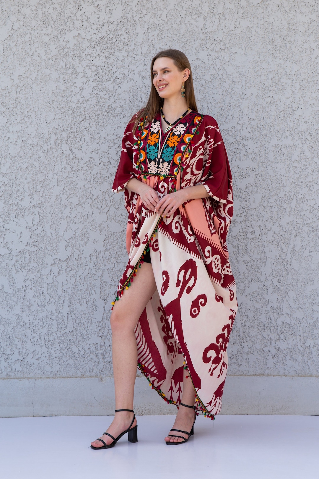 Burgundy Revealing Open Slit Caftan Dress, Caftans for Women, Loose Fit ...