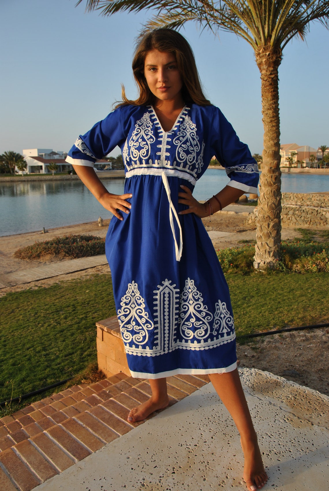 Blue Tunic Embroidered Kaftan Bohemian Embroidery Tunic - Etsy