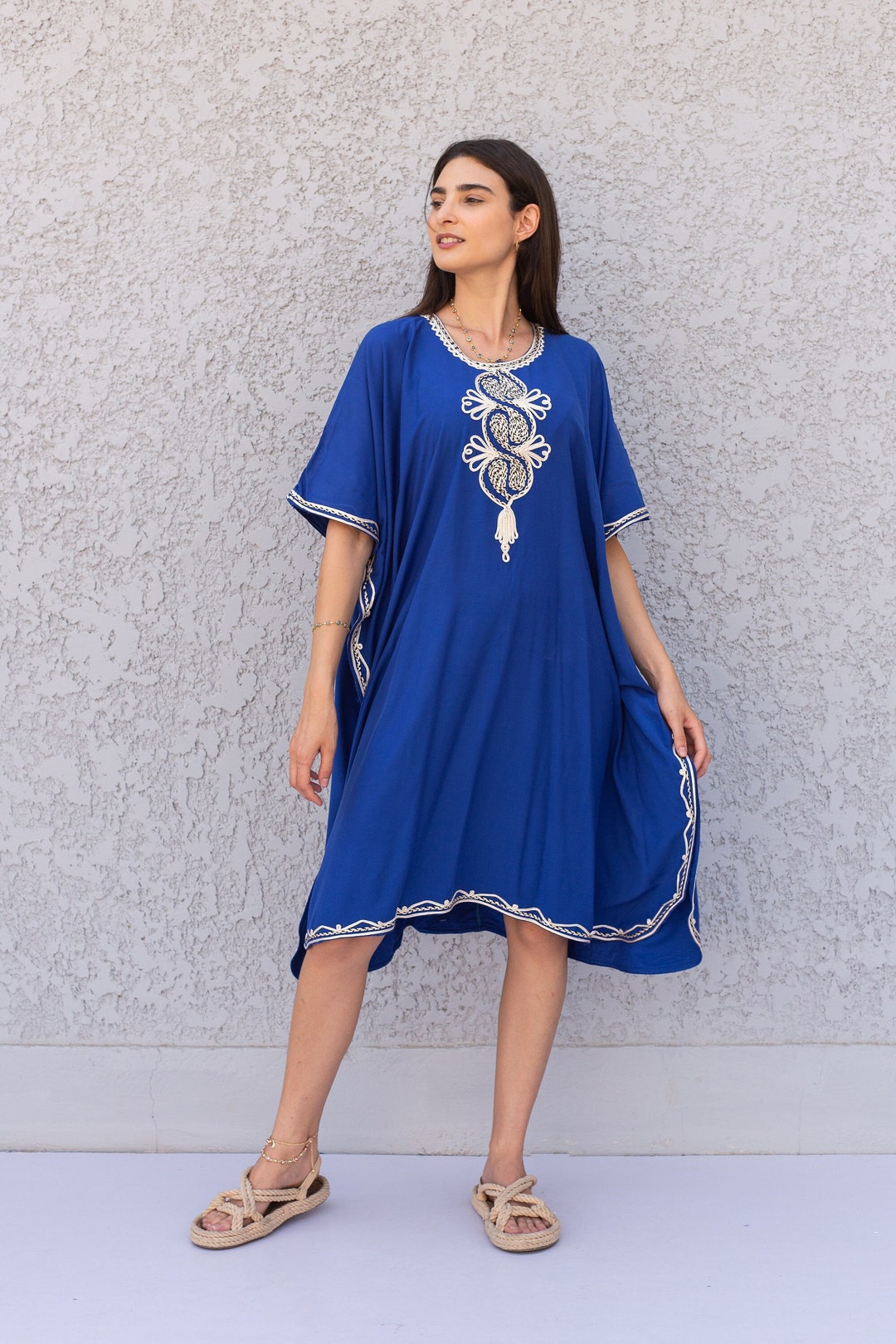 Elegant Blue Embroidered Tunic Dress, Classy Boho Moroccan Tunic Dress ...