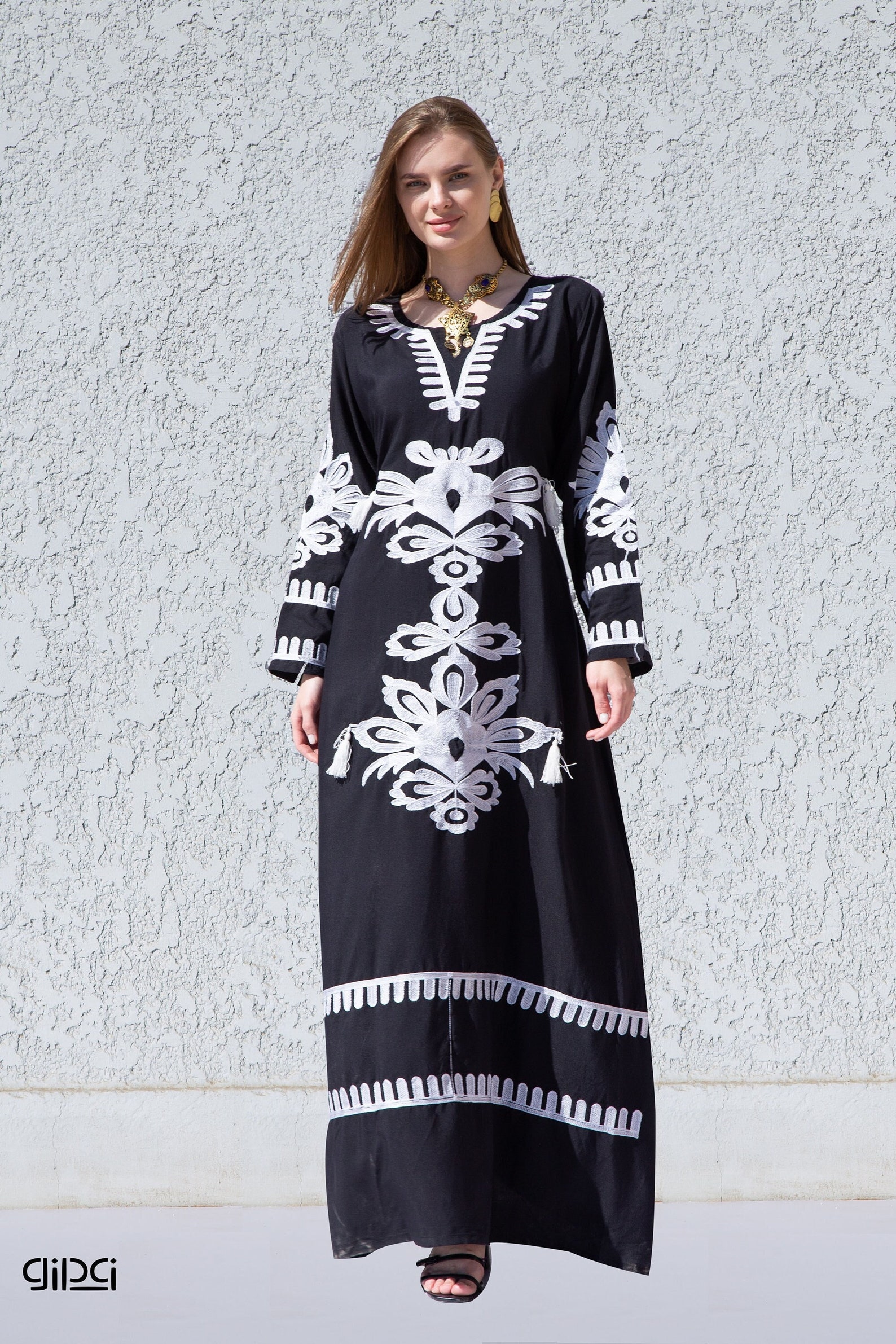 Royal Black Embroidered Kaftan Dress, Caftans for Women, Boho Kaftan ...