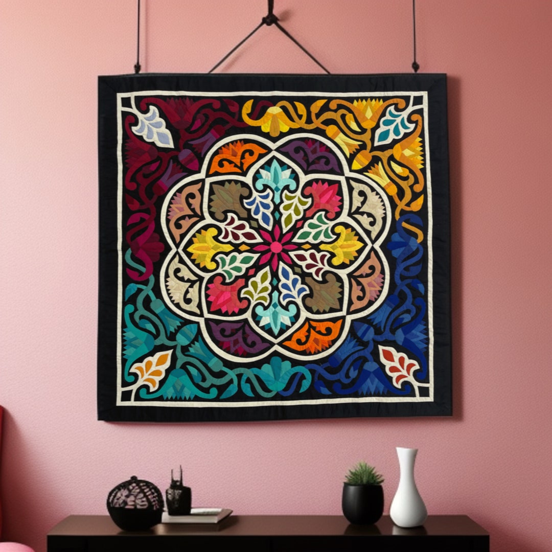 Hand Stitched Roman Lotus Otomi Wall Hanging, Egyptian Applique Wall ...
