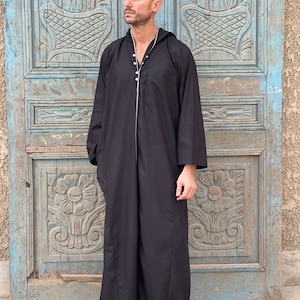 Black Hooded Men's Kaftan, Egyptian Cotton Caftan, Men's Kaftan, Caftans for Men, Men Clothing ...
