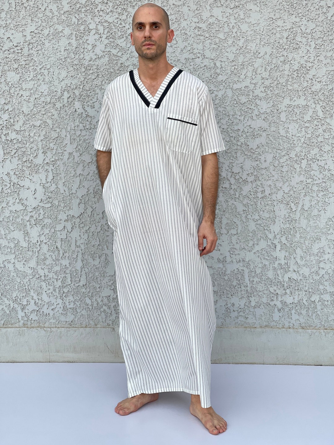 Striped Men's Kaftan, Short Sleeve Men's Kaftan, Cotton Men Caftan ...
