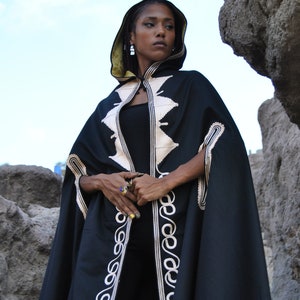 Embroidered Wool Hooded Cape, Bohemian Moroccan Cloak, Tribal Winter ...