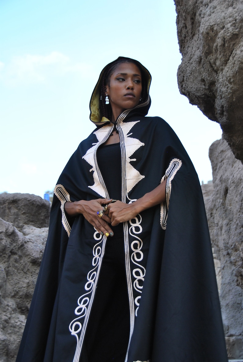 Moroccan Embroidered Hooded Wool Cape Bohemian Hooded Cloak - Etsy
