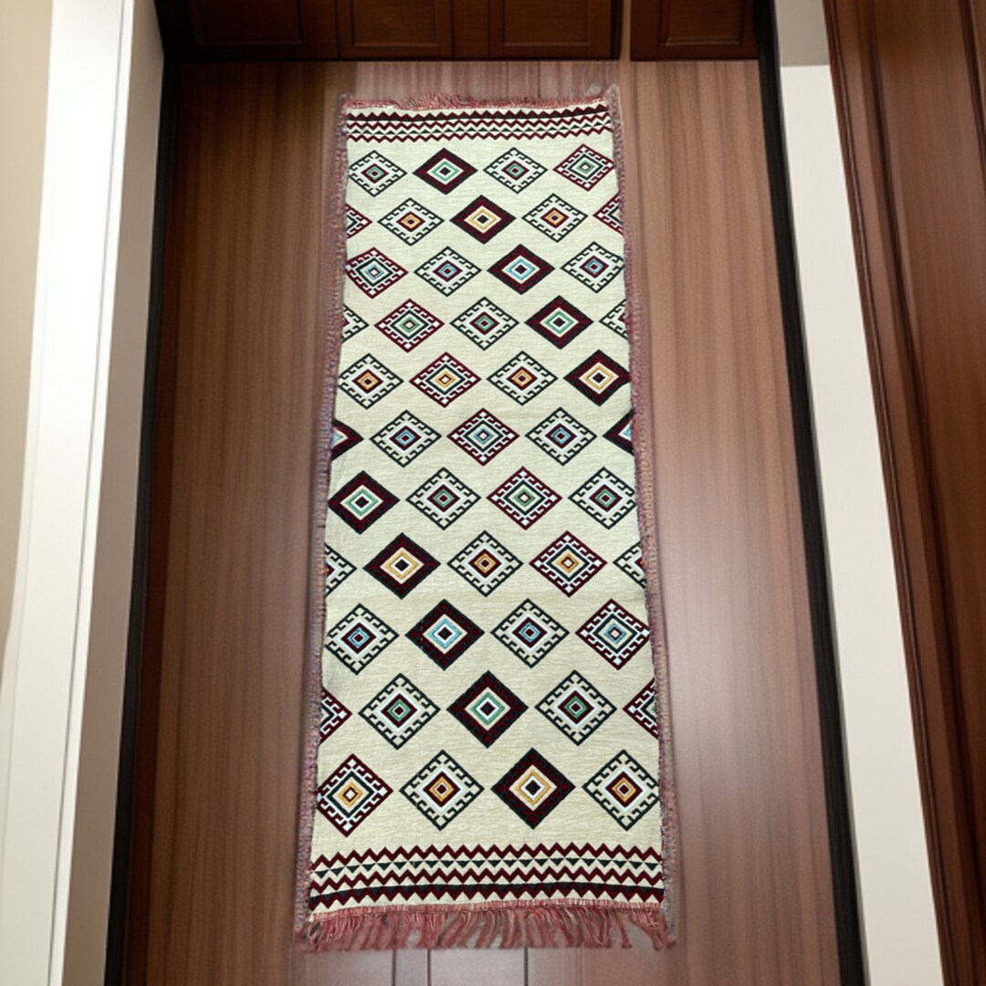 Beige/burgundy 2' X 6' Kilim Runner, Stair Runner, Double Face Colored ...