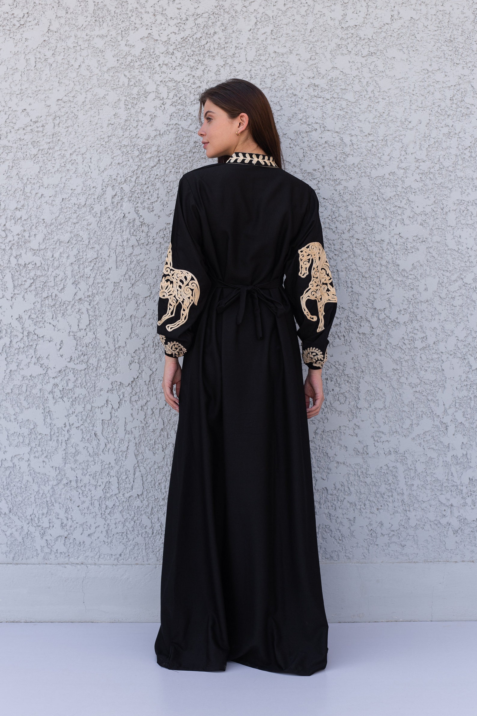 Stunning Black Cotton Caftans for Women, Embroidered Long Sleeve Kaftan ...