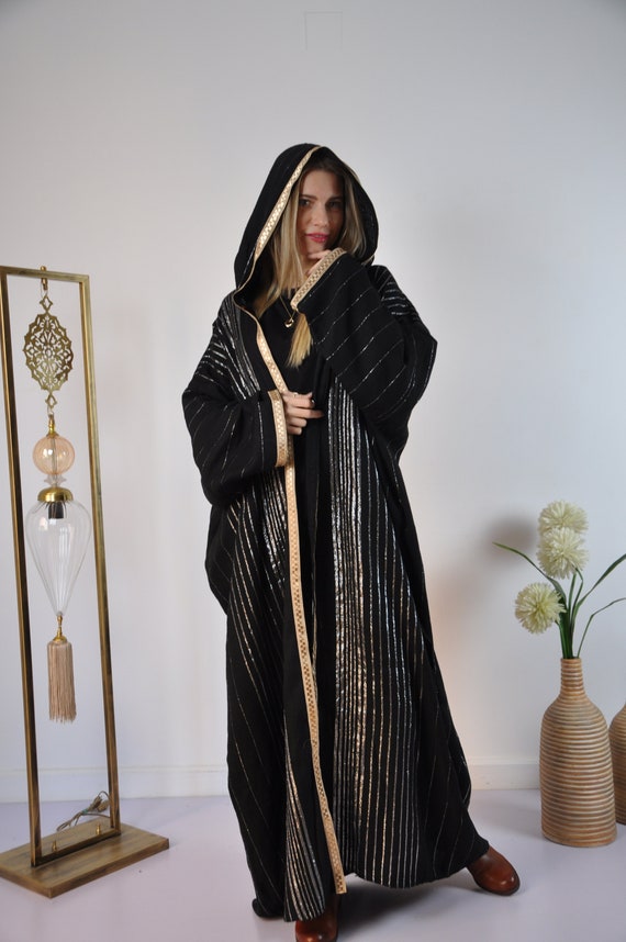 Black Vintage Abaya Hand embroidered Winter Abaya Gold | Etsy