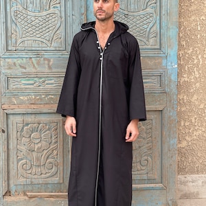 Black Hooded Men's Kaftan, Egyptian Cotton Caftan, Men's Kaftan, Caftans for Men, Men Clothing ...