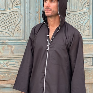 Black Hooded Men's Kaftan, Egyptian Cotton Caftan, Men's Kaftan, Caftans for Men, Men Clothing ...