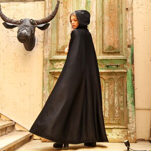 Black Moroccan Hand Embroidered Hooded Wool Cape, Bohemian Hooded Cloak ...