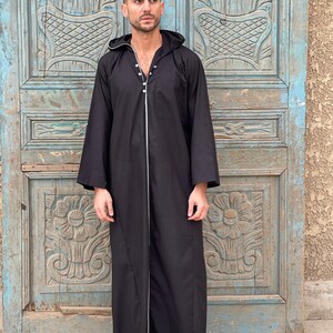 Black Hooded Men's Kaftan, Egyptian Cotton Caftan, Men's Kaftan, Caftans for Men, Men Clothing ...