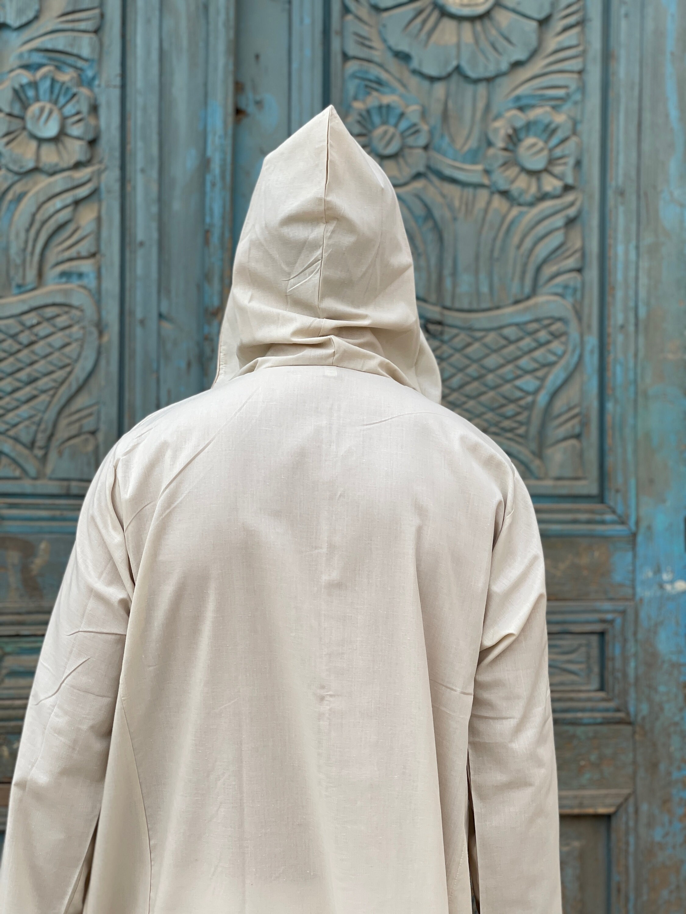 Off White Hooded Men's Kaftan Egyptian Cotton Caftan - Etsy