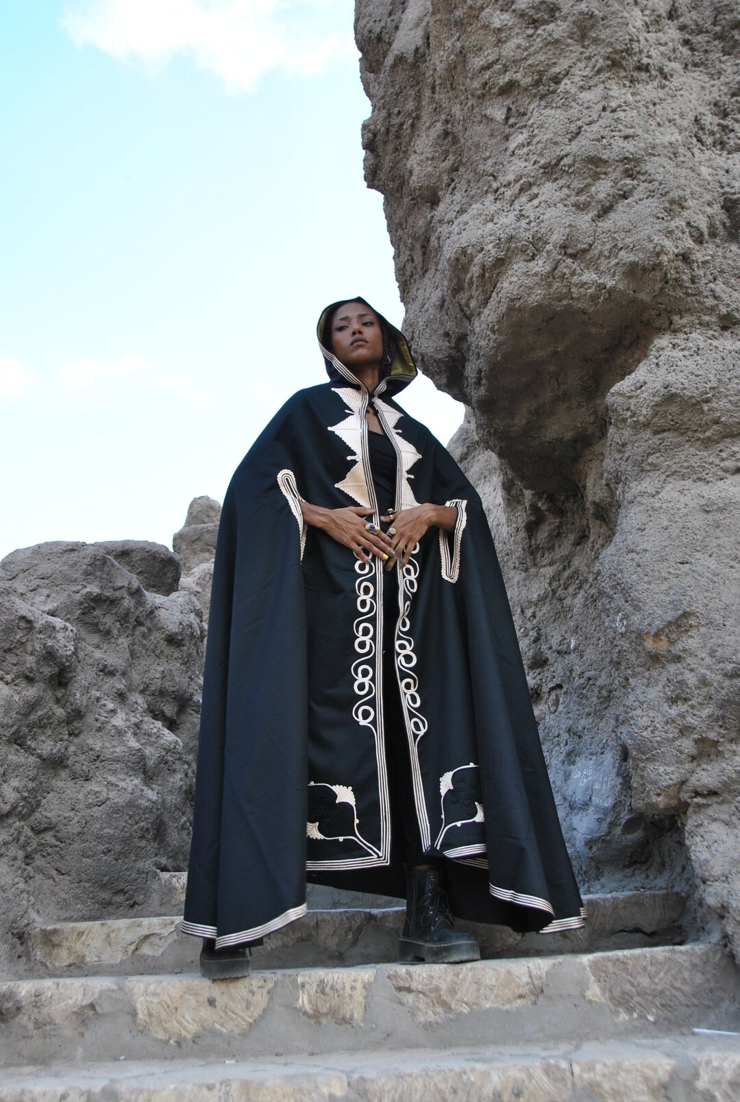 Moroccan Embroidered Hooded Wool Cape, Bohemian Hooded Cloak, Boho ...