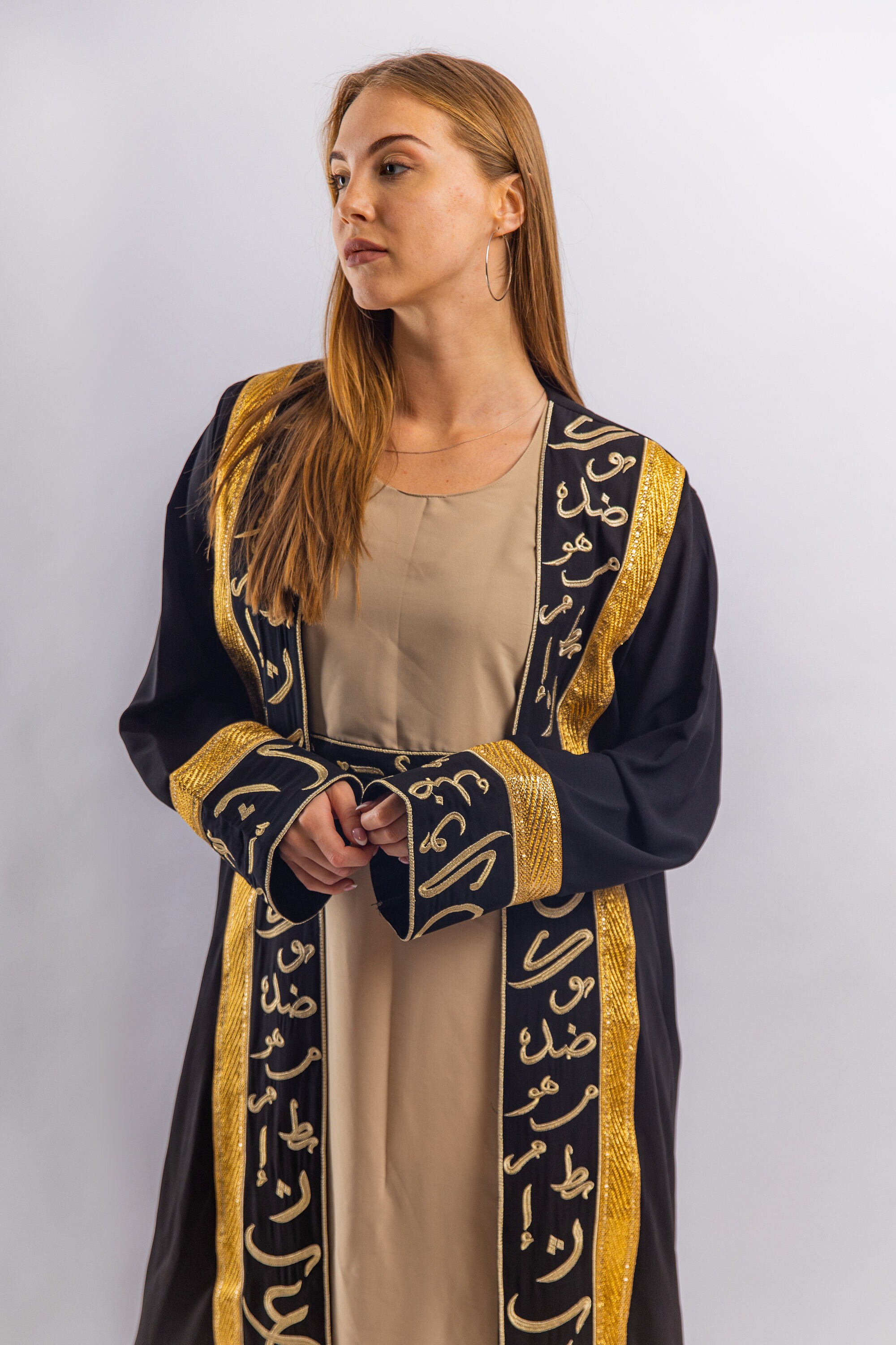 Arabic Letters Embroidered Abaya Set Luxurious Abaya Cotton | Etsy