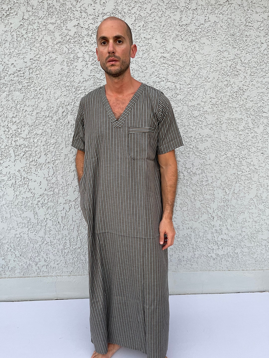 Striped Men's Kaftan, Short Sleeve Men's Kaftan, Cotton Men Caftan ...