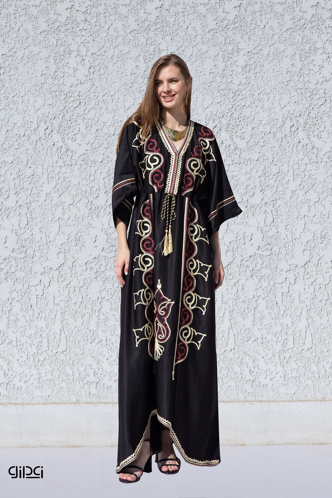 Embroidered Cotton Caftan Dress, African Boho Maxi, Summer Beach Lounge ...