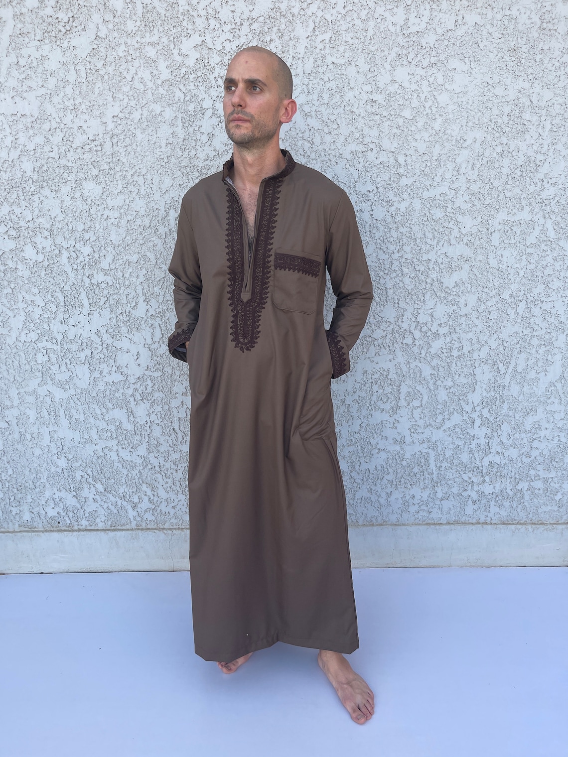 Luxurious Brown Embroidered Mens Kaftan, Cotton Men Caftan, Men's ...