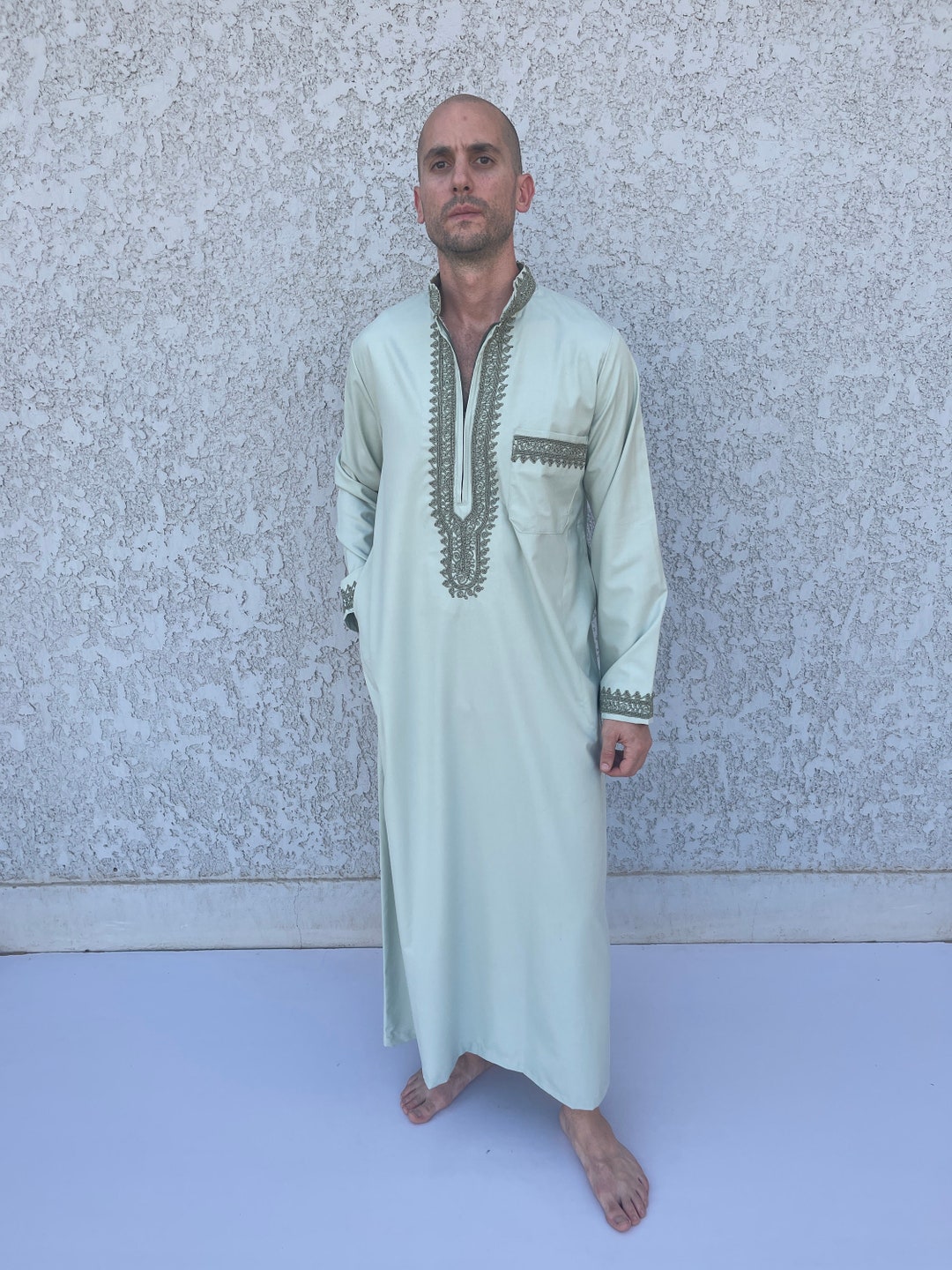 Luxurious Beige Embroidered Mens Kaftan, Cotton Men Caftan, Men's ...