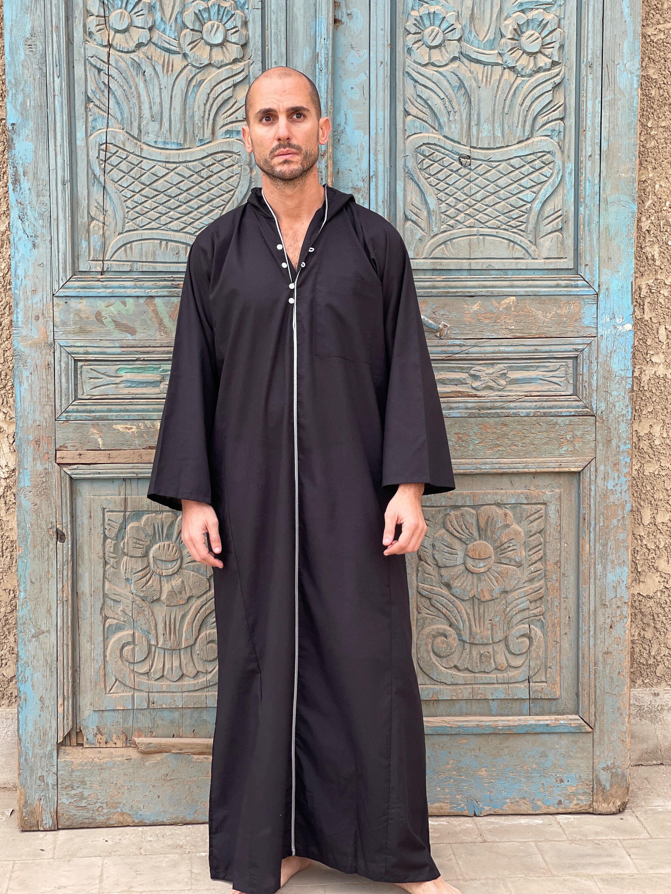Black Hooded Men's Kaftan Egyptian Cotton Caftan | Etsy Australia
