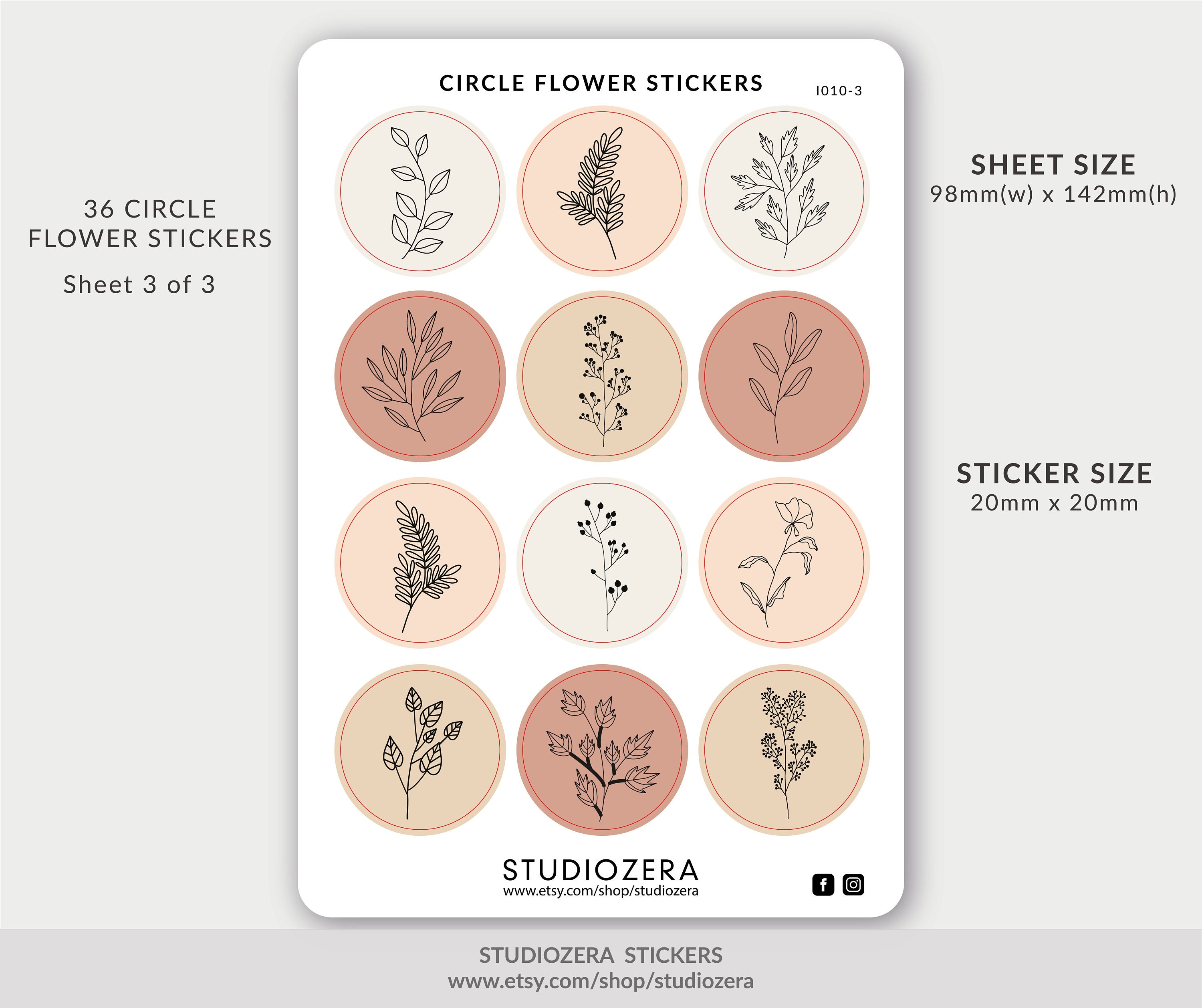 Circle Flower Sticker Bundle Icon Stickers Functional | Etsy