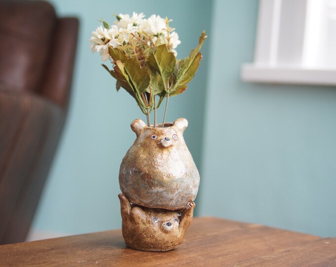 Ceramic Handmade Strong Bear Holding Vase Vase - Etsy