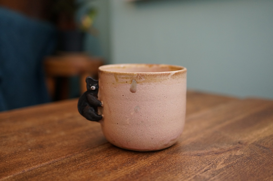 Ceramic Handmade Black Bear Hug Mug With Handle ,koala Tea Cup,pottery ...