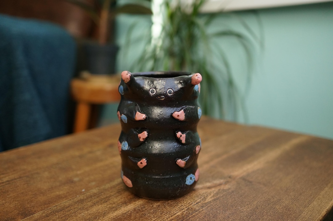 Handmade Ceramic Black Caterpillar Flower Pot,caterpillar Vase, Desk ...