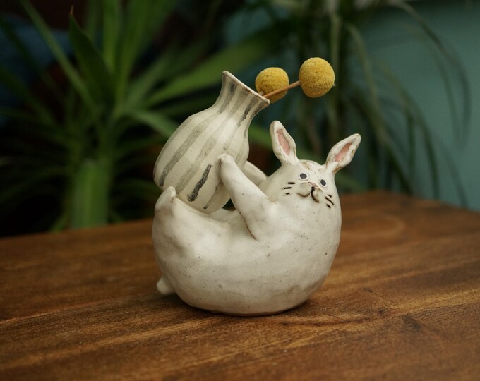 Ceramic Handmade Pinky Rabbit Flower Pot Vase, Cute Ceramic Flower Pot ...