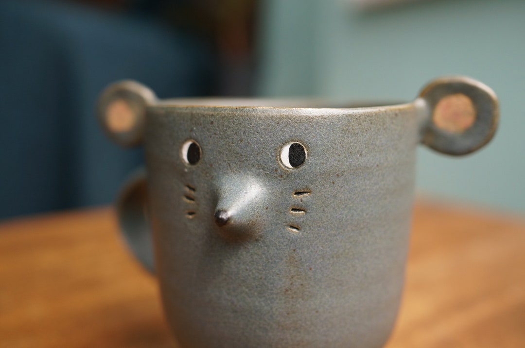 Ceramic Handmade Matt Dark Grey Blue Mouse Tea Cup,mouse Mug,pottery ...