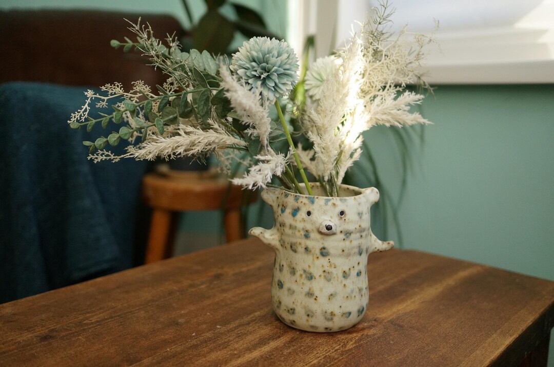 Ceramic Handmade Dotted Bear Flower Pot Vase, Animal Pot, Bear ...