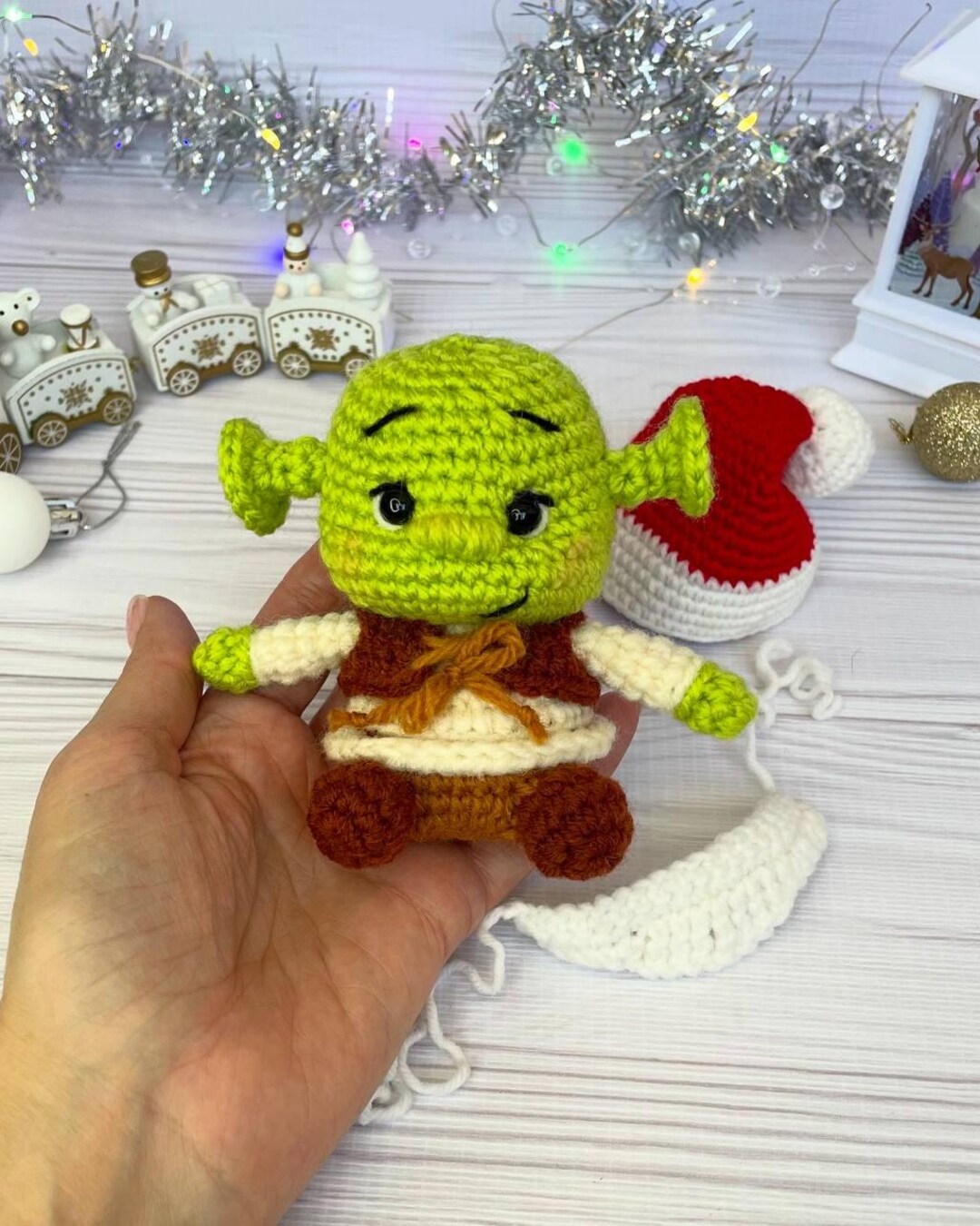 Crochet Shrek Doll in Santa Hat – Handmade Plush Toy, Christmas Gift ...