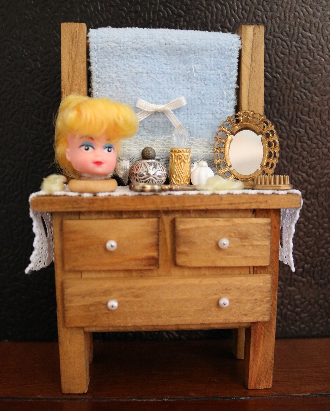 DRESSING TABLE Theme Wash Stand Old Fashioned Wood Miniature Handmade ...