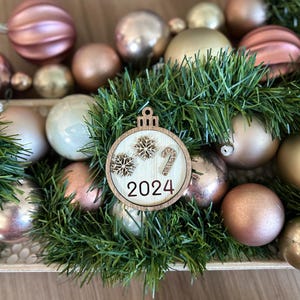 Christmas Ornaments Wood Engraved 2024 With Snowflakes and Candy Cane ...