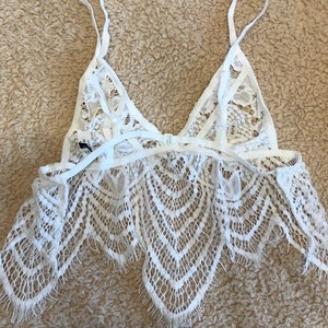 White Triangle Cup Bralet Bralette Bra Size 10 Crop Top Sheer - Etsy