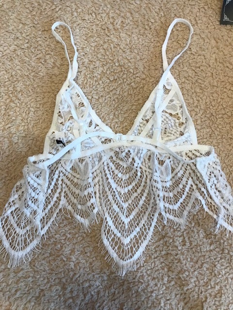 White Triangle Cup Bralet Bralette Bra Size 10 Crop Top Sheer - Etsy