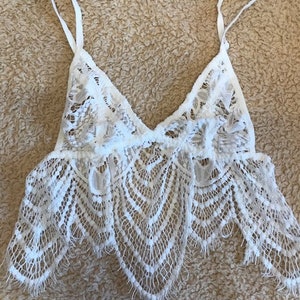 White Triangle Cup Bralet Bralette Bra Size 10 Crop Top Sheer - Etsy