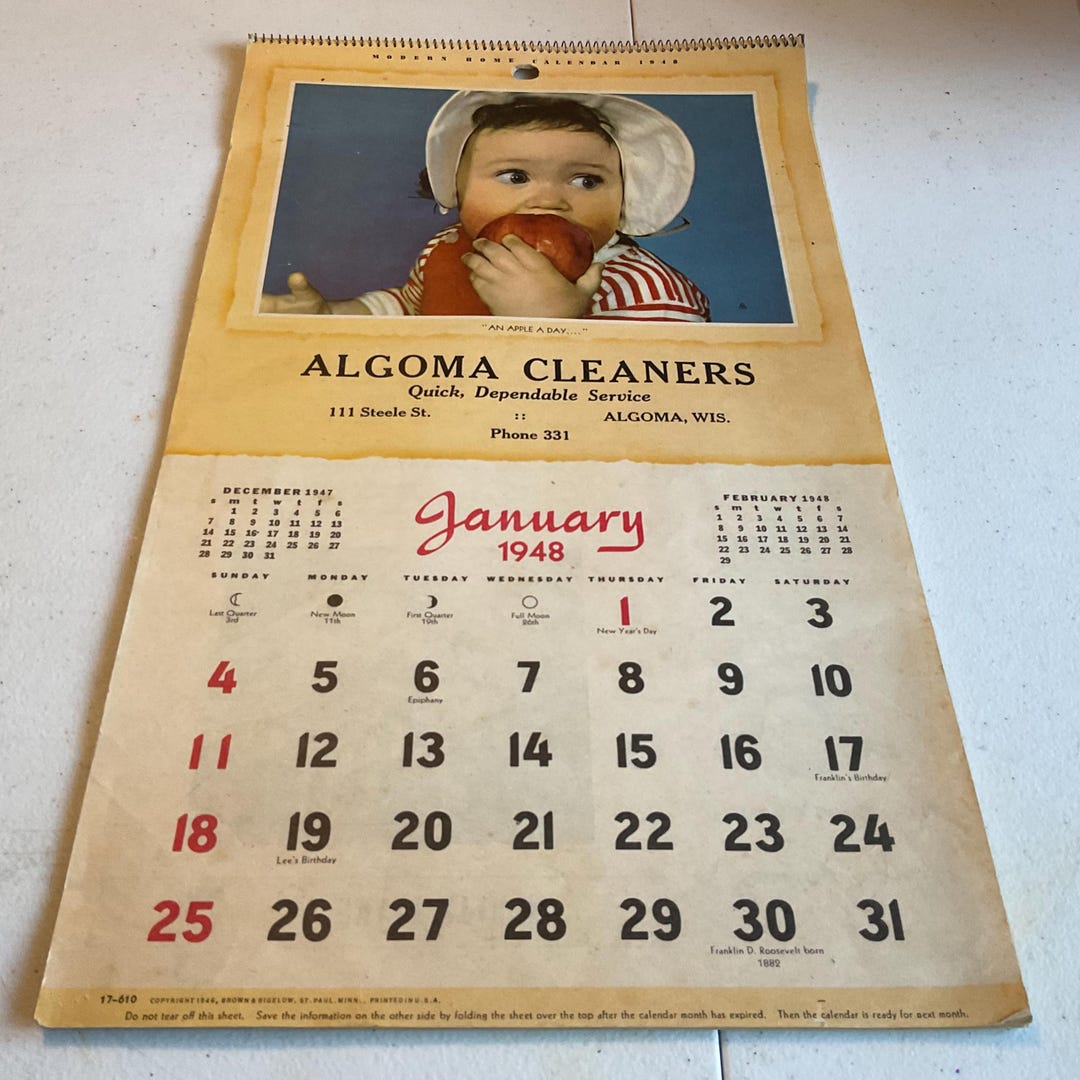 1948 Advertising Calendar - Algoma Cleaners Algoma WI - Etsy