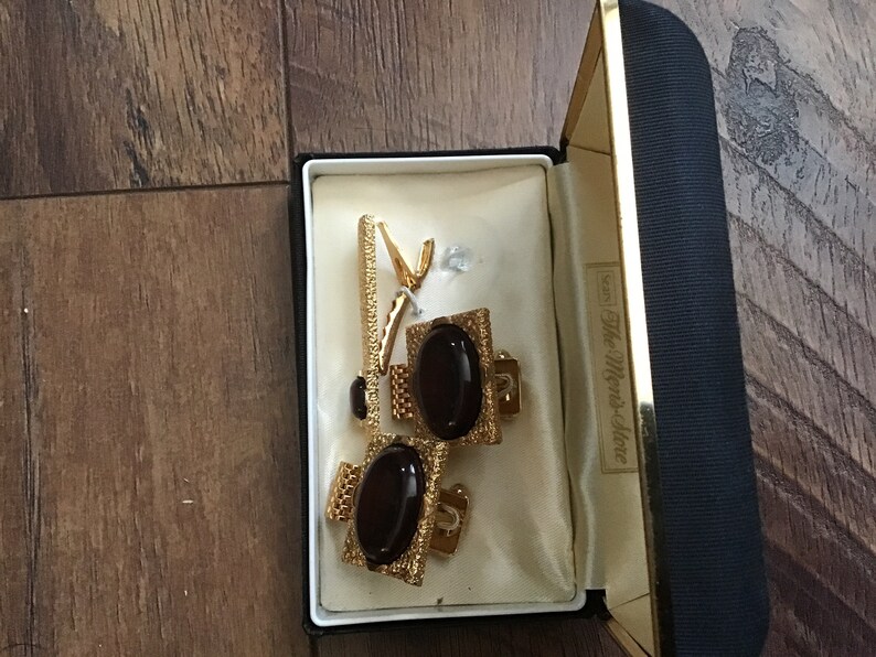 Sears Tradition Award Collection Brown Gold Cufflinks & Tie Clip - Etsy
