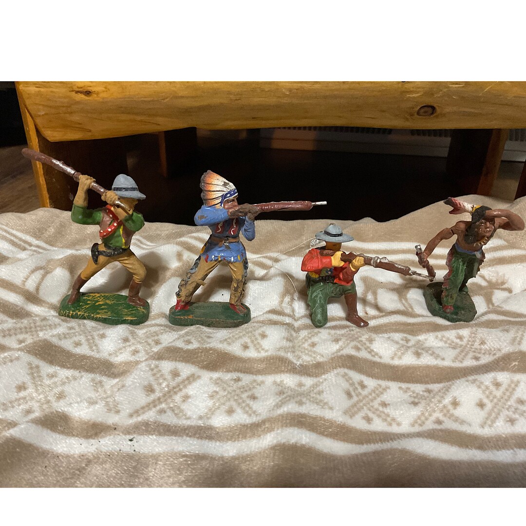 Vintage 1950’s Lot of 4 Elastolin Indians & Soldiers Figures - Etsy