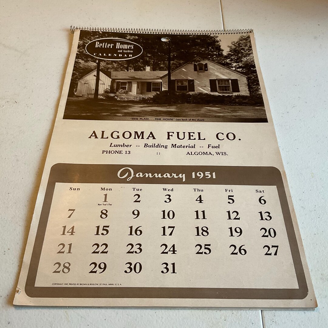 1951 Advertising Calendar Algoma Fuel , Algoma WI - Etsy