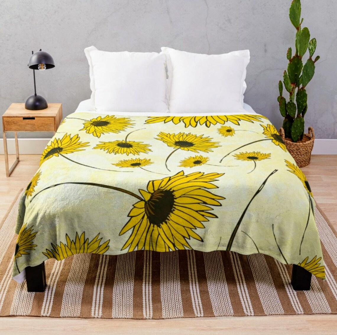 Yellow Daisy Print Throw Blanket Soft Fleece Machine | Etsy