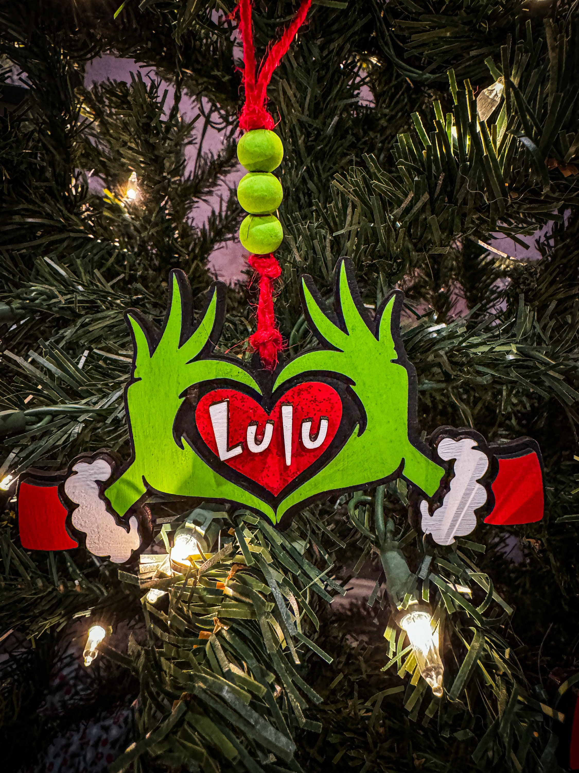 Personalized Grinch Hands Holding a Heart Ornament Tree - Etsy Canada